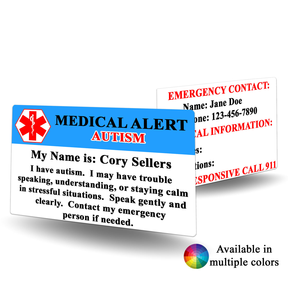 Medical Alert Autism Card | Durable & Customizable | BadgeSmith