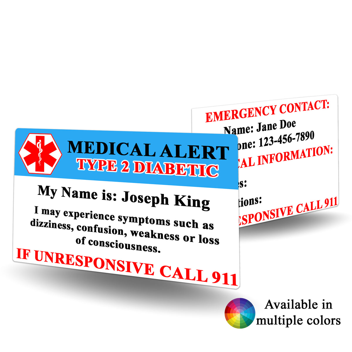 Medical Alert Type 2 Diabetic Card | Durable & Customizable | BadgeSmith