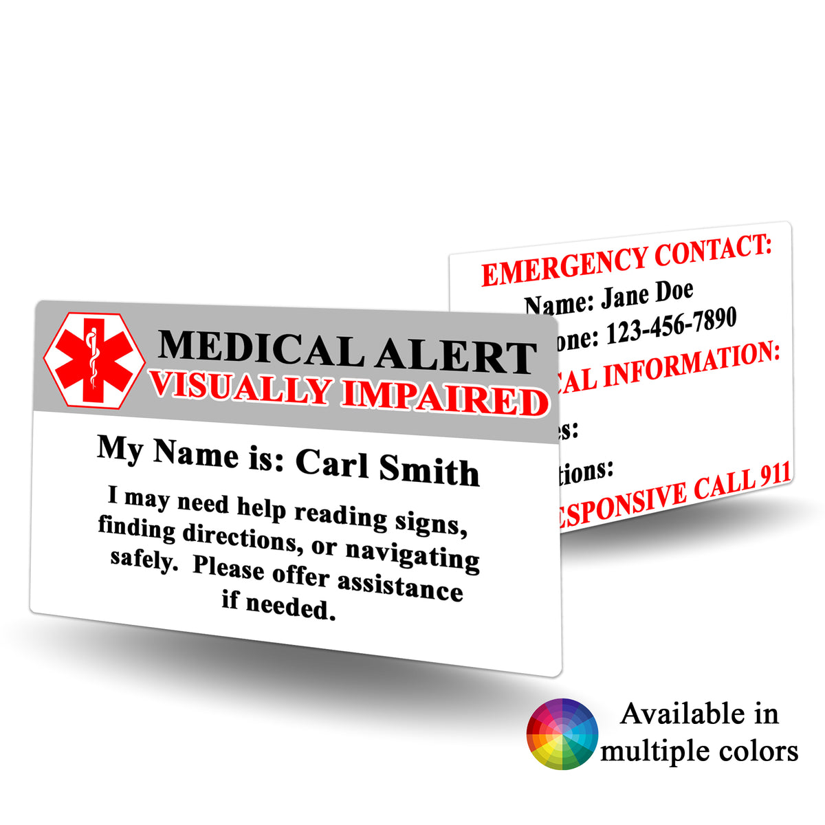 Medical Alert Visually Impaired Card | Durable & Customizable | BadgeSmith