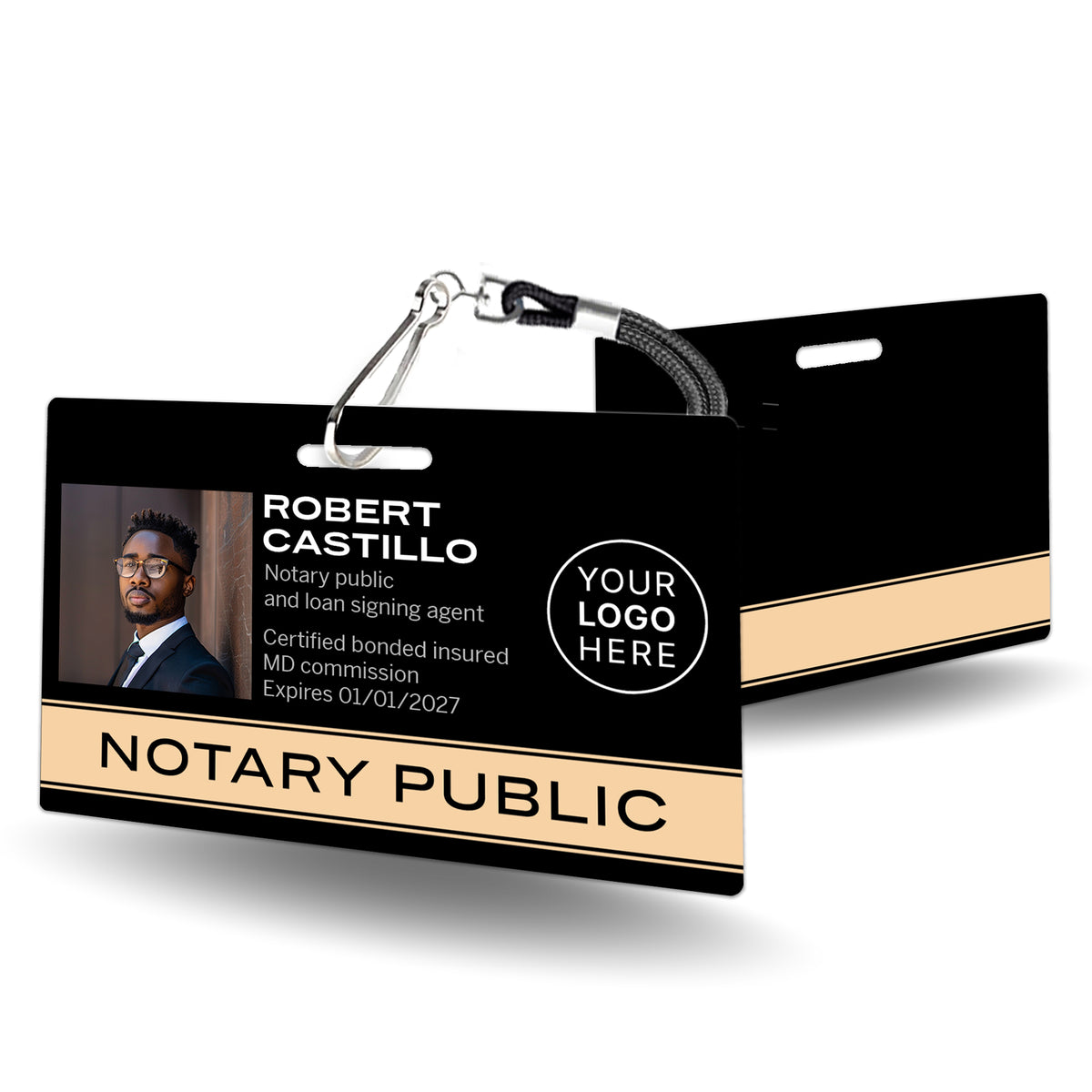 Professional Notary ID Badge - Customizable Design - Horizontal ...